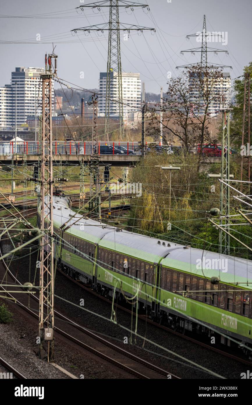 Flixtrain train on the railroad line between Mülheim an der Ruhr, and ...