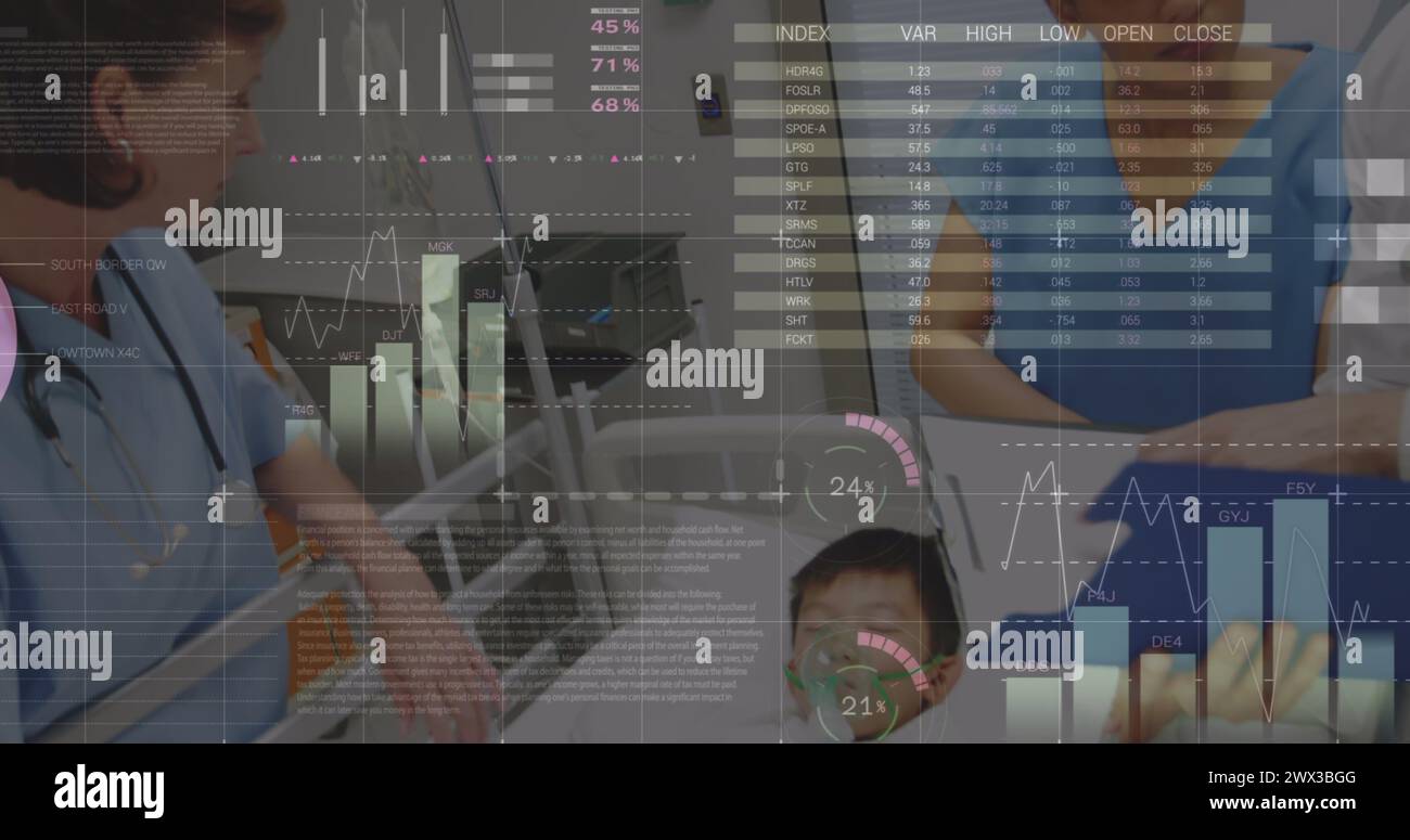 Image of data processing over diverse doctors. Global medicine ...
