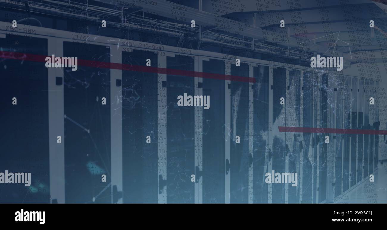 Image Of Data Processing And Plexus Networks Over Empty Computer Server