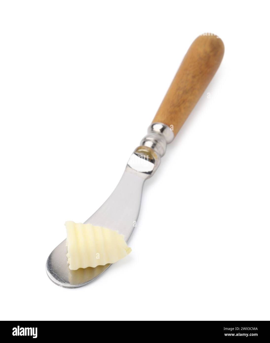 Butter curl and knife isolated on white Stock Photo - Alamy