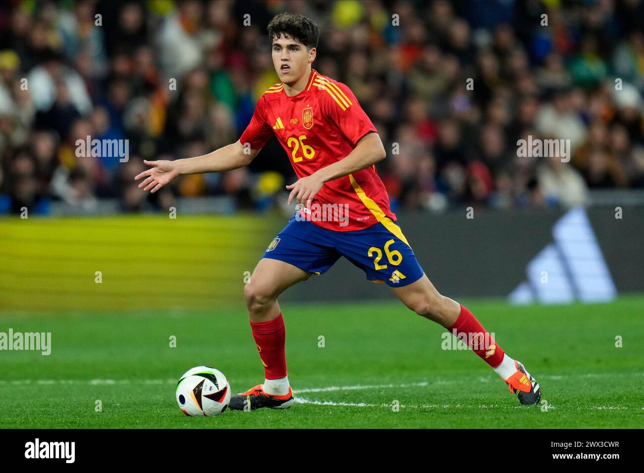 Madrid, Spain. 26th Mar, 2024. Pau Cubarsi of Spain during the friendly ...