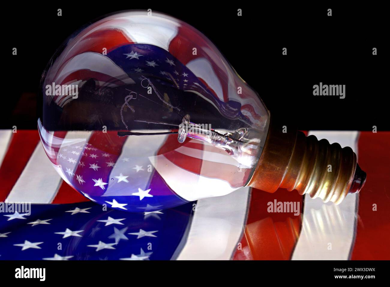 United States Flag Reflected In Light Bulb Stock Photo - Alamy