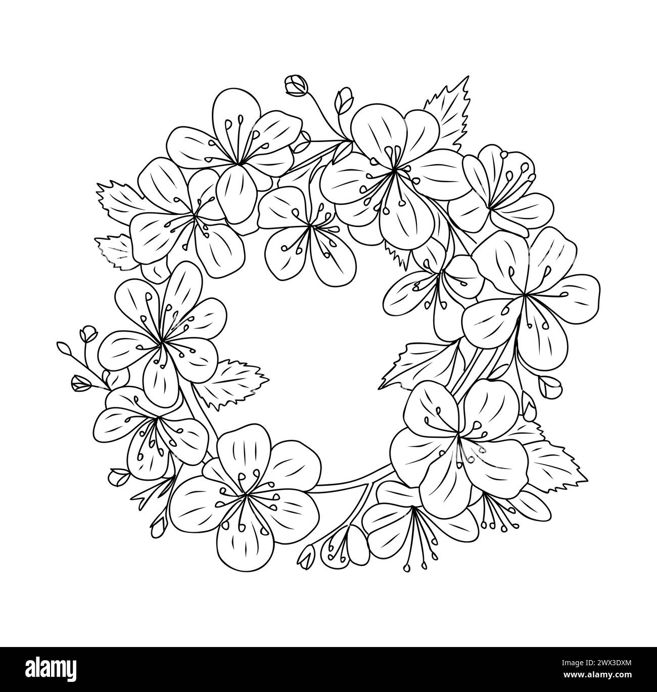Hawthorn Hand drawn botanical wreath line art Stock Vector Image & Art ...