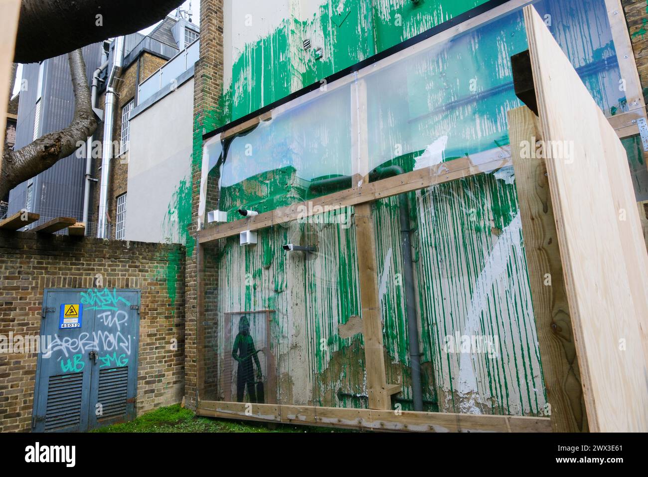 Hornsey, London, UK. 27th Mar 2024. The Banksy tree artwork has been ...