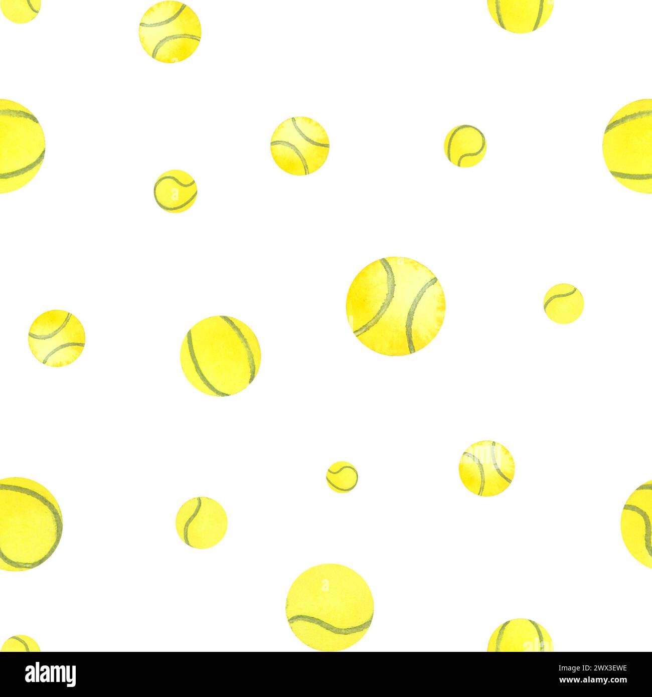 Watercolor tennis ball seamless pattern. Yellow balls. Sports equipment ...