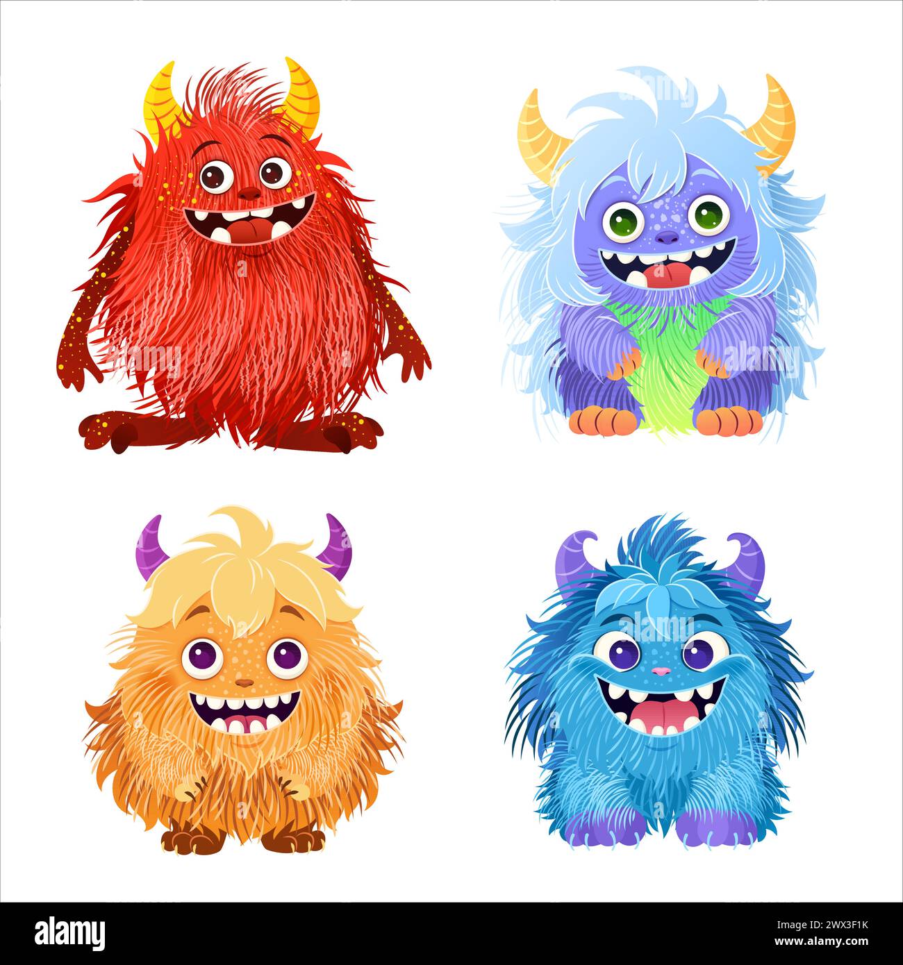 Set of isolated cute little monsters. Clip-art Stock Vector Image & Art ...