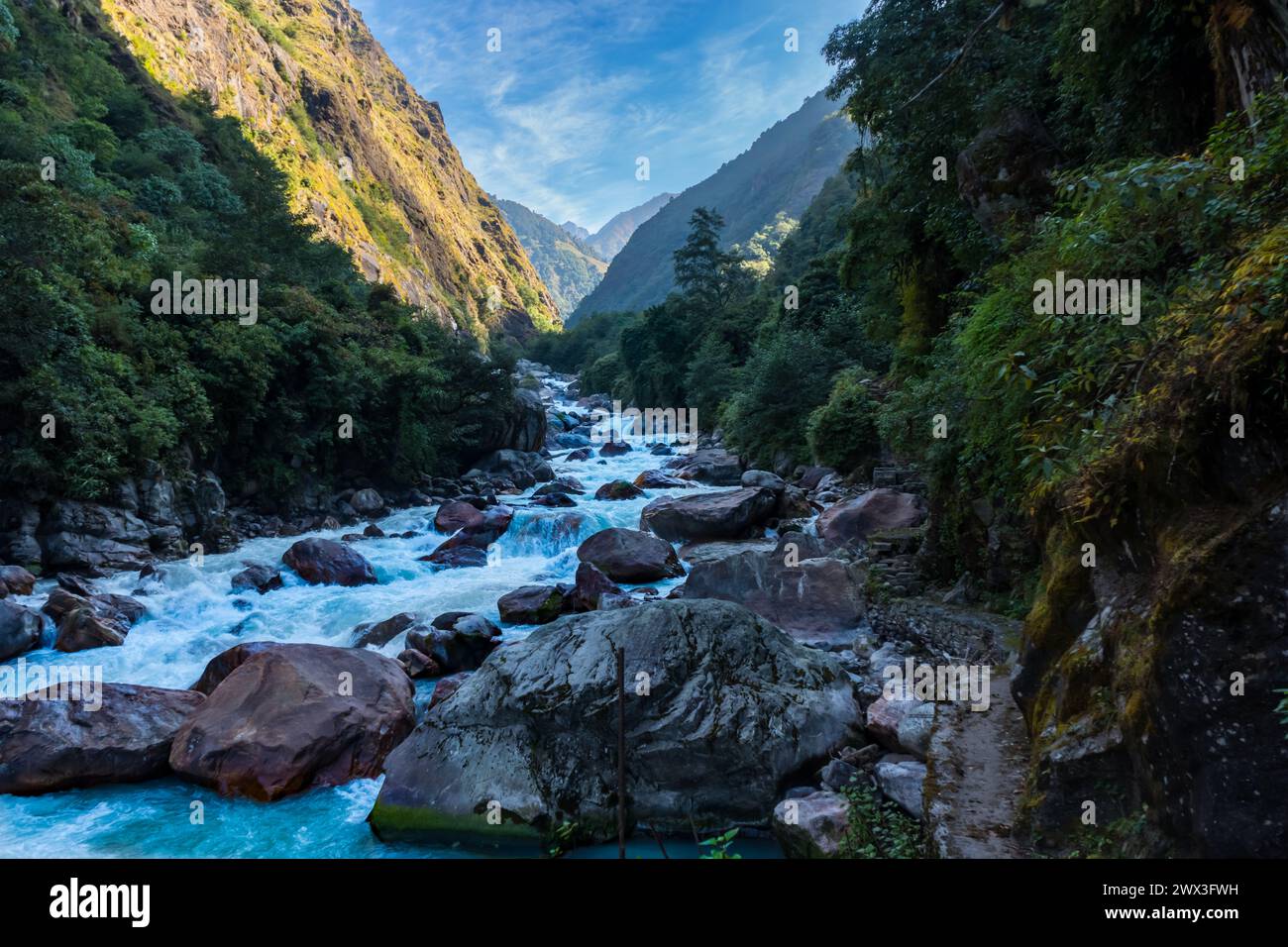 Tamor River on route to Kanchenjunga Base Camp Trek, Nepal Stock Photo ...