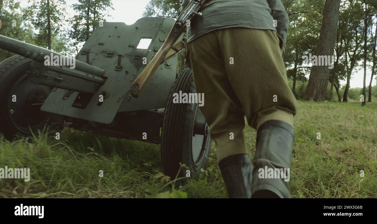 Preparing For Combat Historical Reenactment. Group Of Re-enactors ...