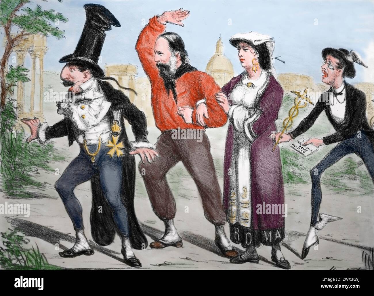 Risorgimento. Garibaldi in defensa de Roma. Lithography by A. Matarelli ...