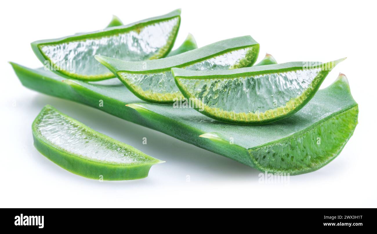 Cuts of aloe vera leaf macro shot. Fresh aloe vera leaves isolated on ...