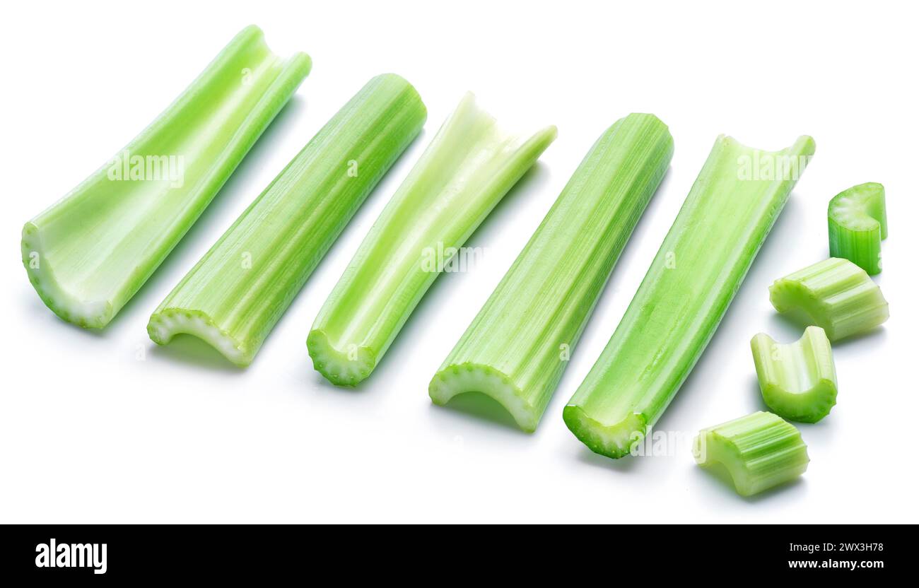 Celery ribs isolated on white background Stock Photo - Alamy