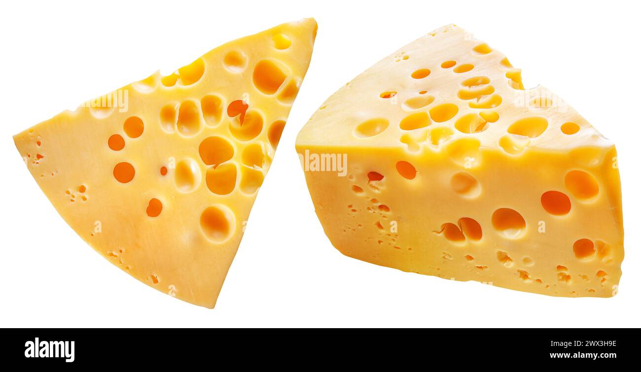 Two blocks of Emmental cheese on white background. File contains ...