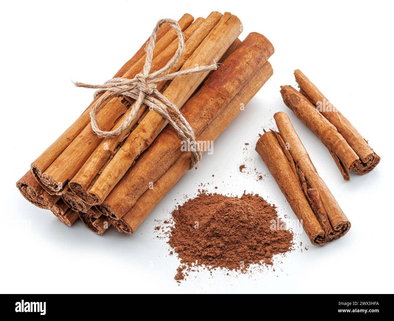Cinnamon dried bark strips and cinnamon powder, sweet-smelling brown ...