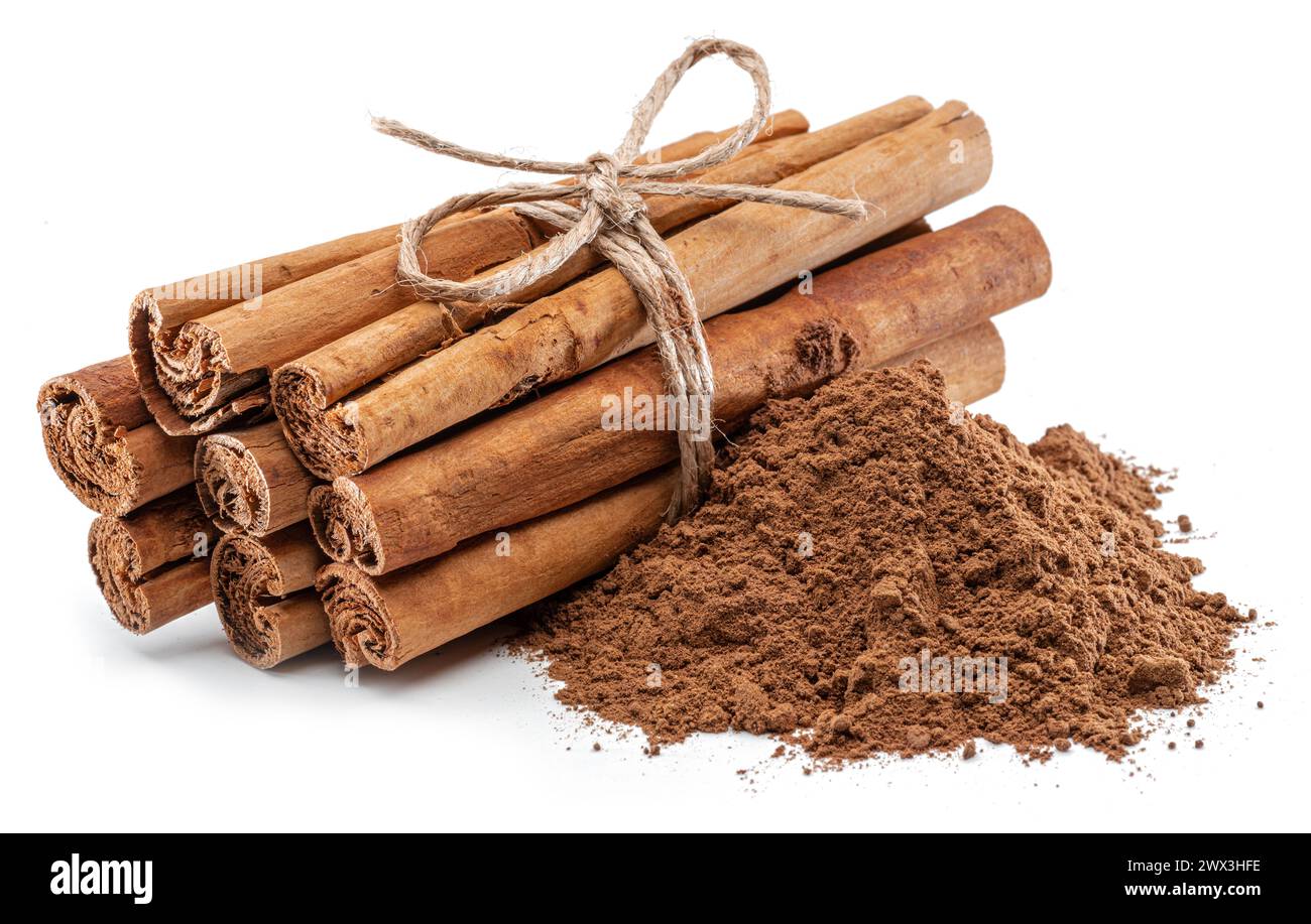 Cinnamon dried bark strips and cinnamon powder, sweet-smelling brown ...