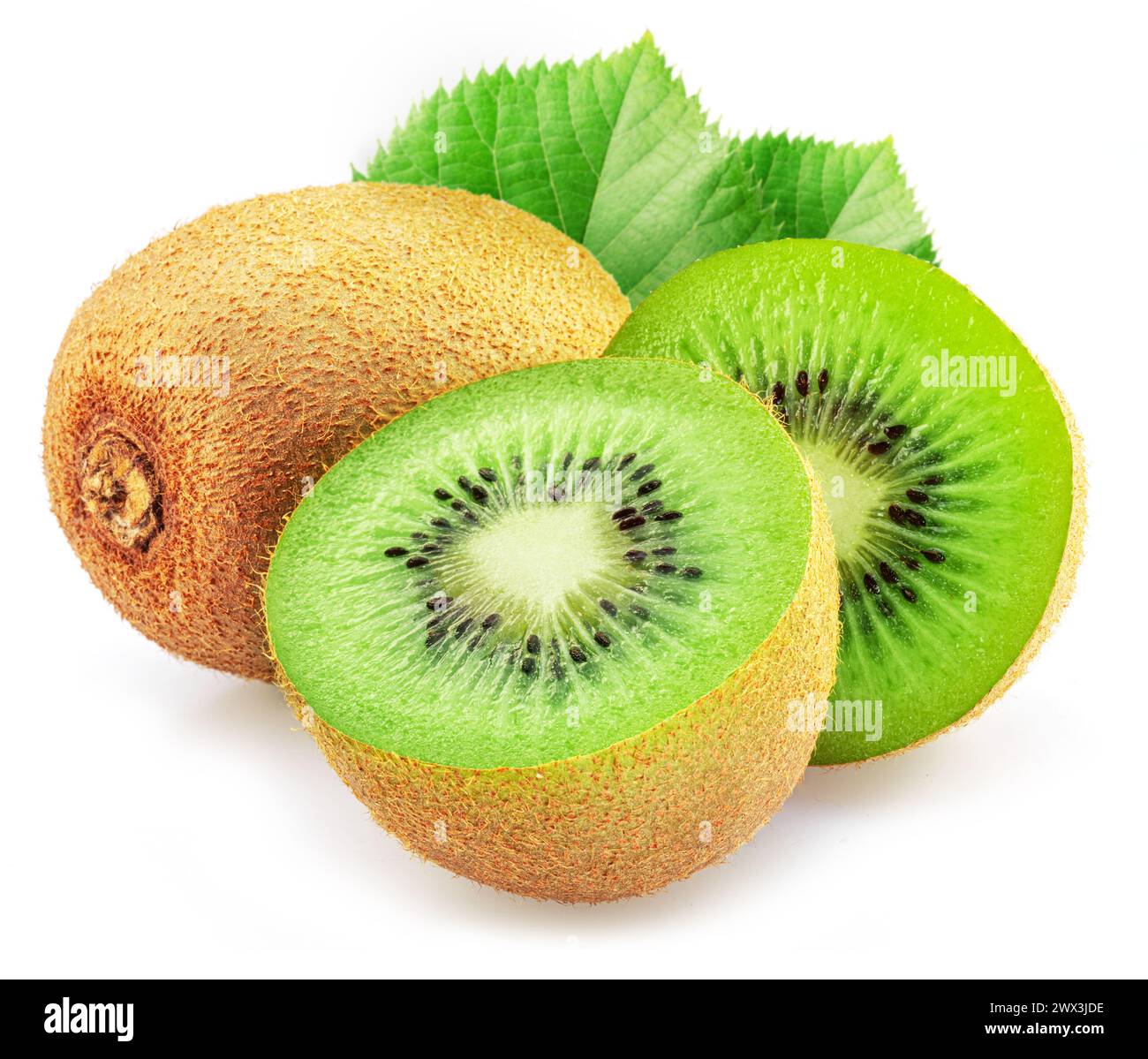 Kiwi and cross cut of kiwi fruit isolated white background Stock Photo ...