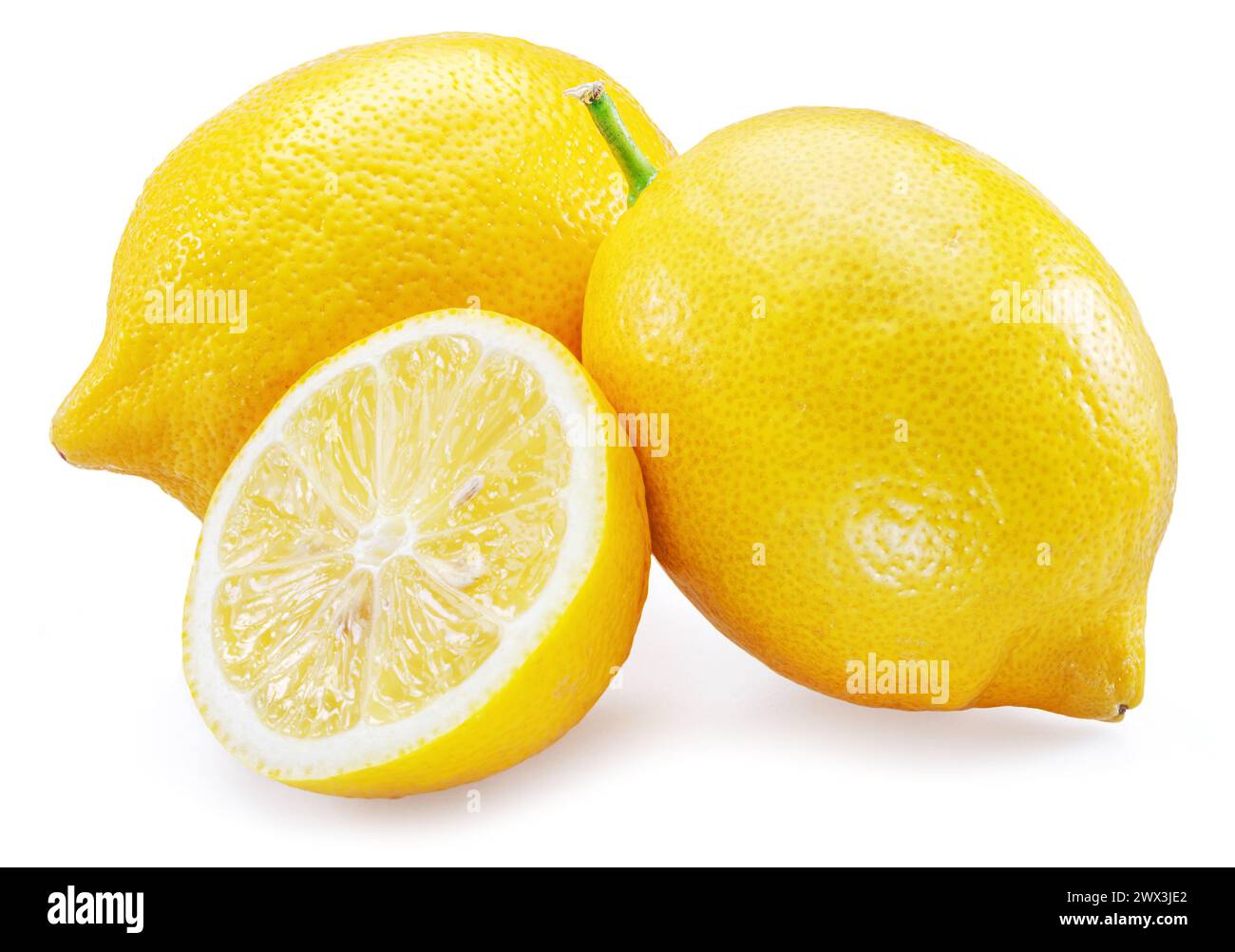 Ripe lemon fruits and cross cut of lemon isolated on white background ...