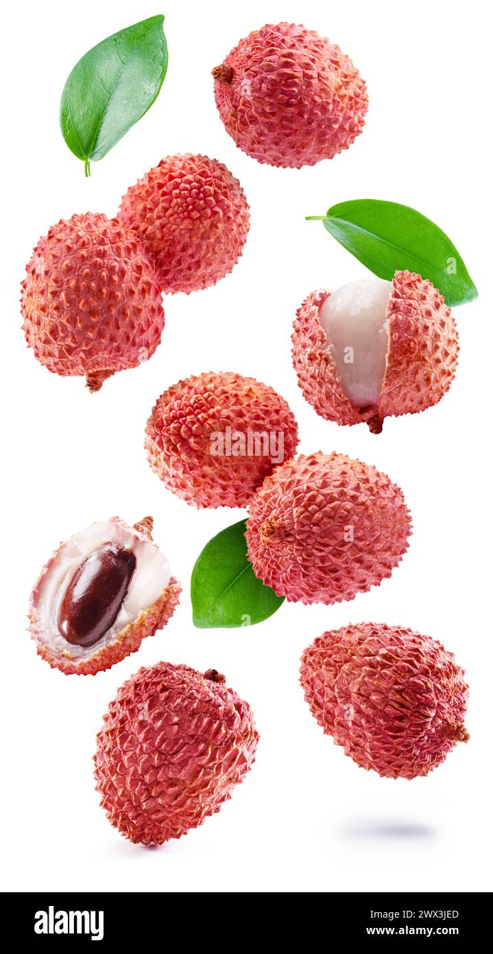 Whole and opened lychee fruit isolated on white background Stock Photo ...