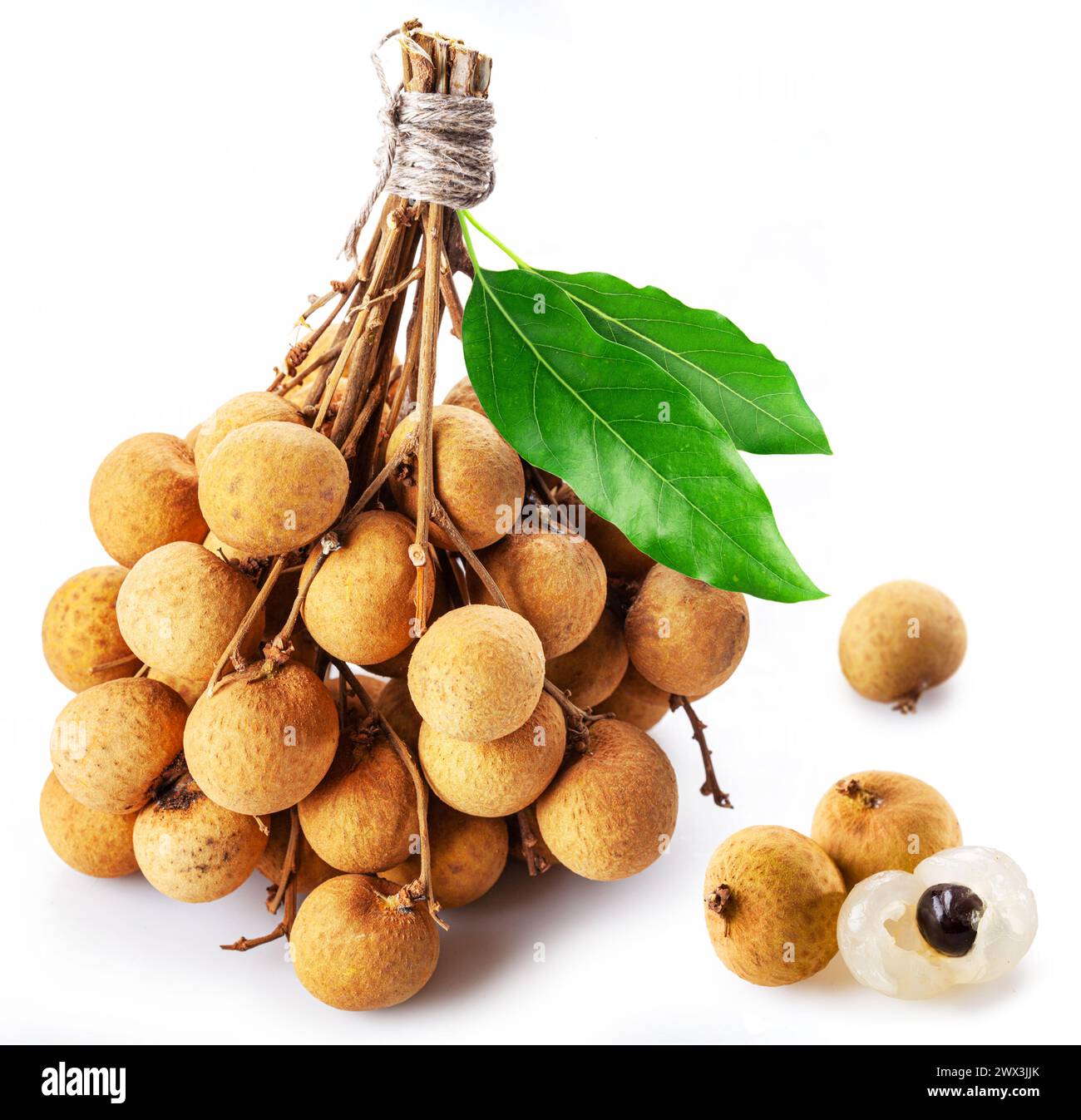 Longan fruits opened and unpeeled isolated on white background Stock ...
