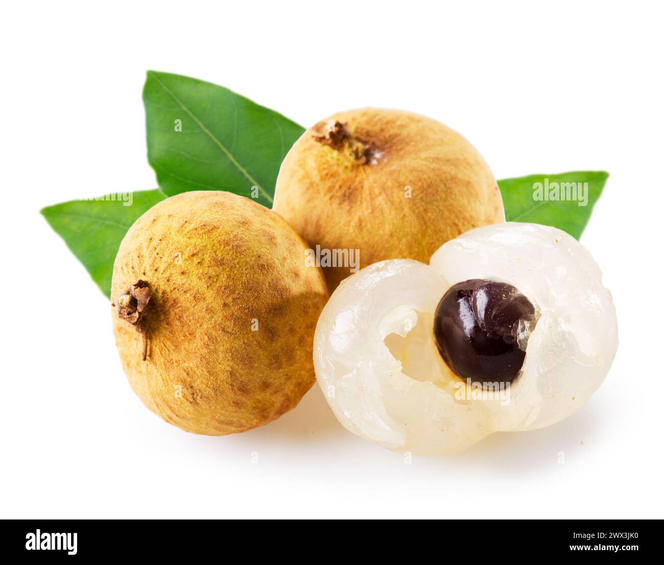 Longan fruits opened and unpeeled isolated on white background Stock ...