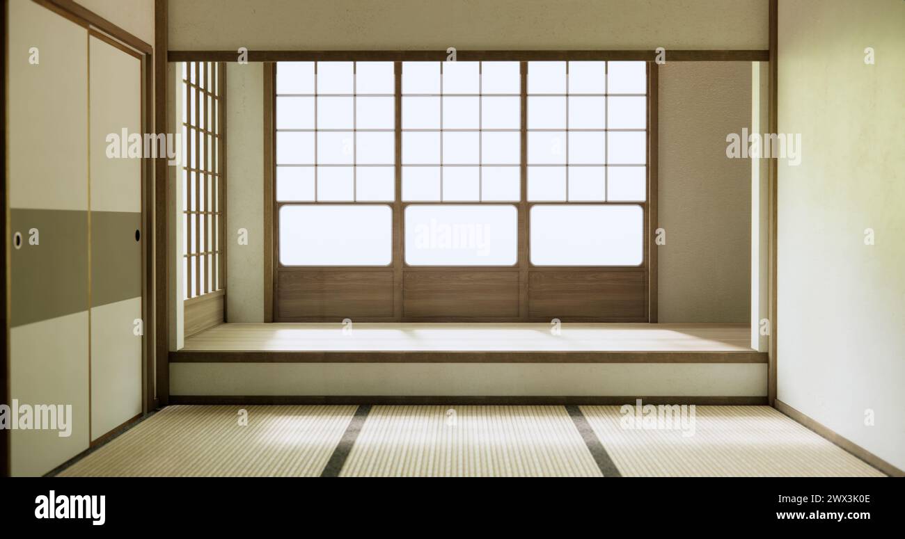Nihon room design interior with door paper and tatami mat floor room ...