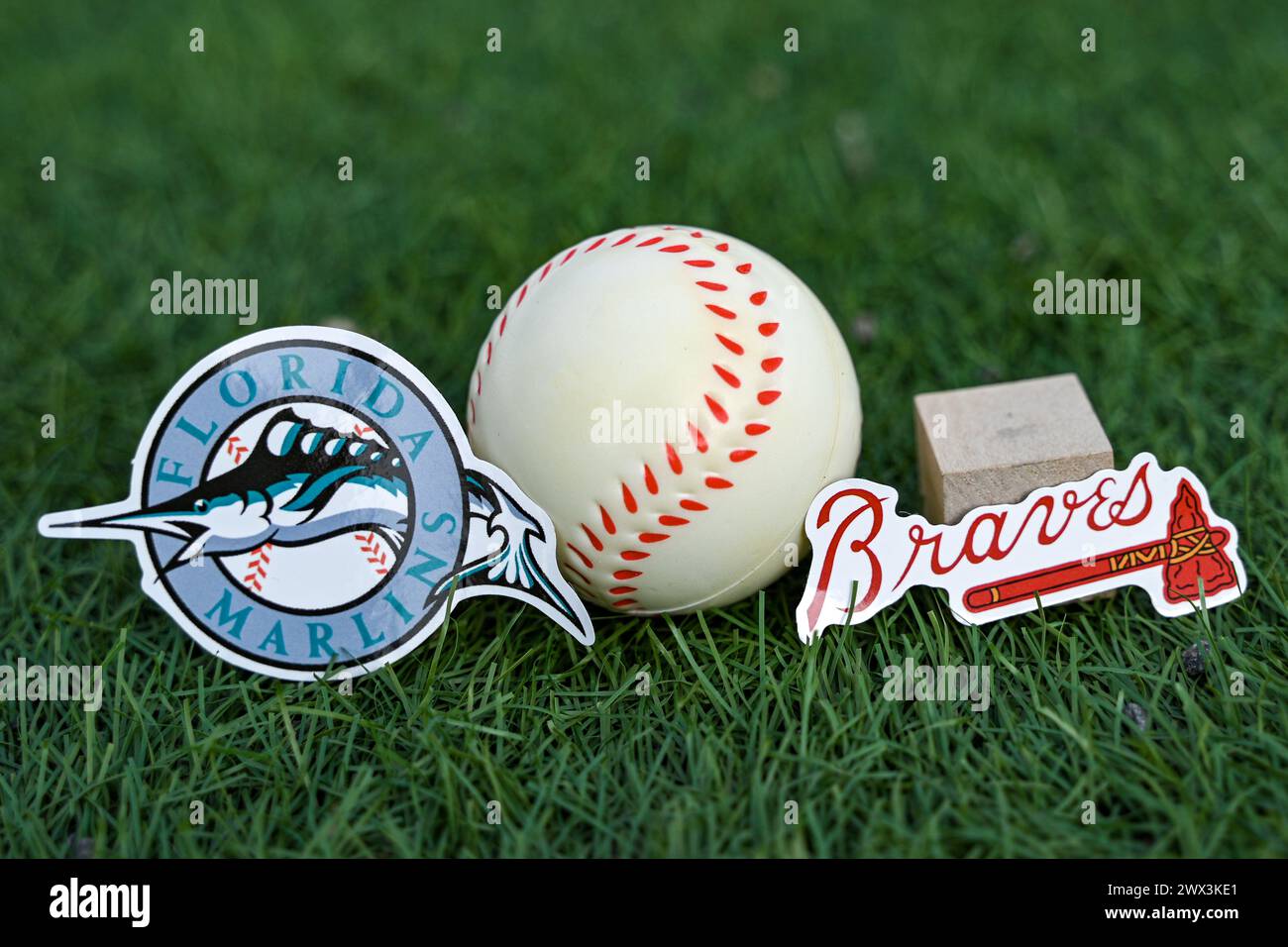 October 3, 2023, Baltimore, United States. The emblems of the baseball ...