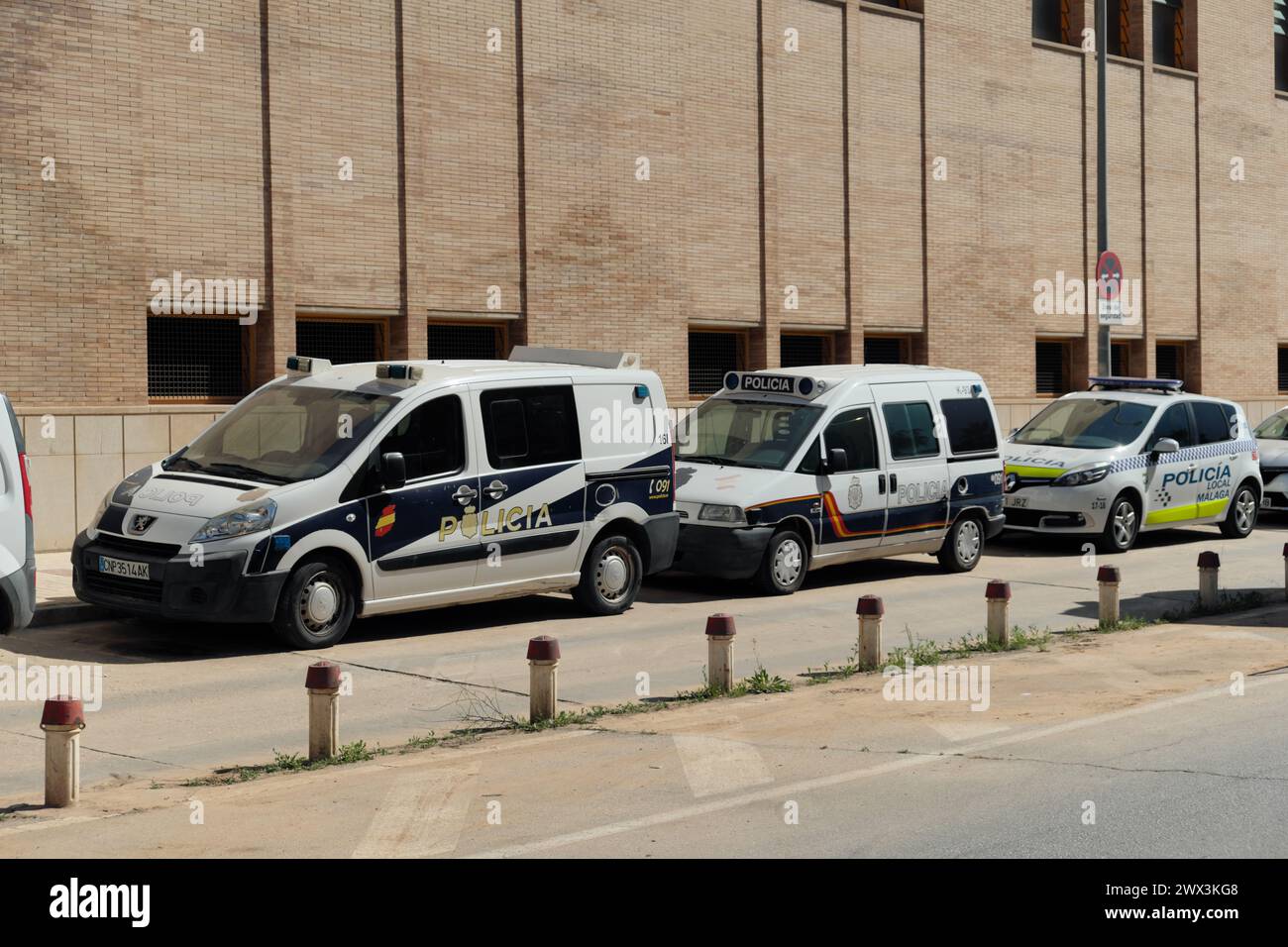 Police vehicles parked at the police station in Málaga, Spain Stock ...
