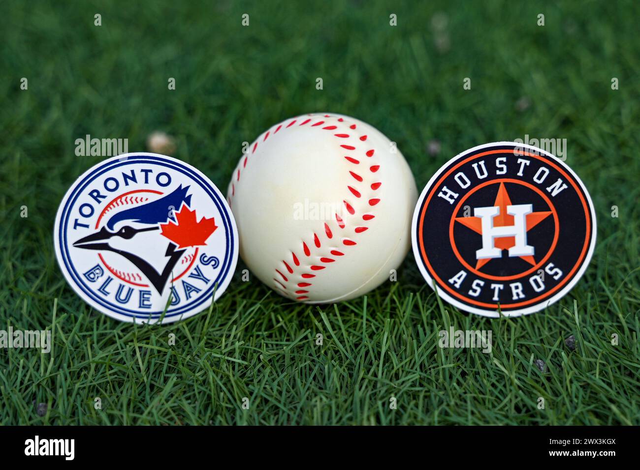 October 3, 2023, Baltimore, United States. Emblems of baseball clubs ...