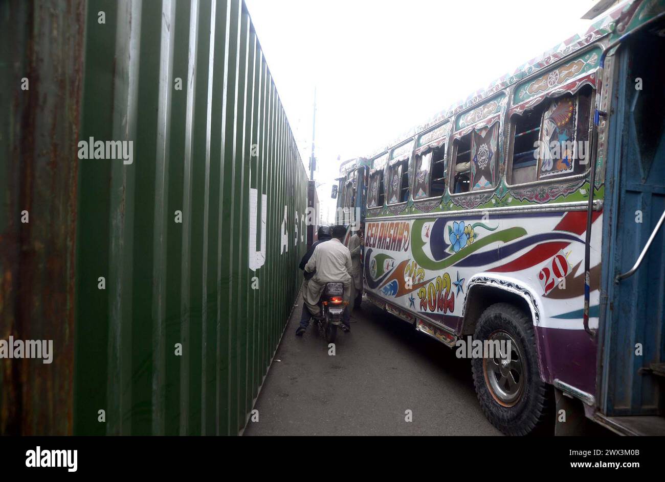 Containers are being placed by Sindh Police for the security ...