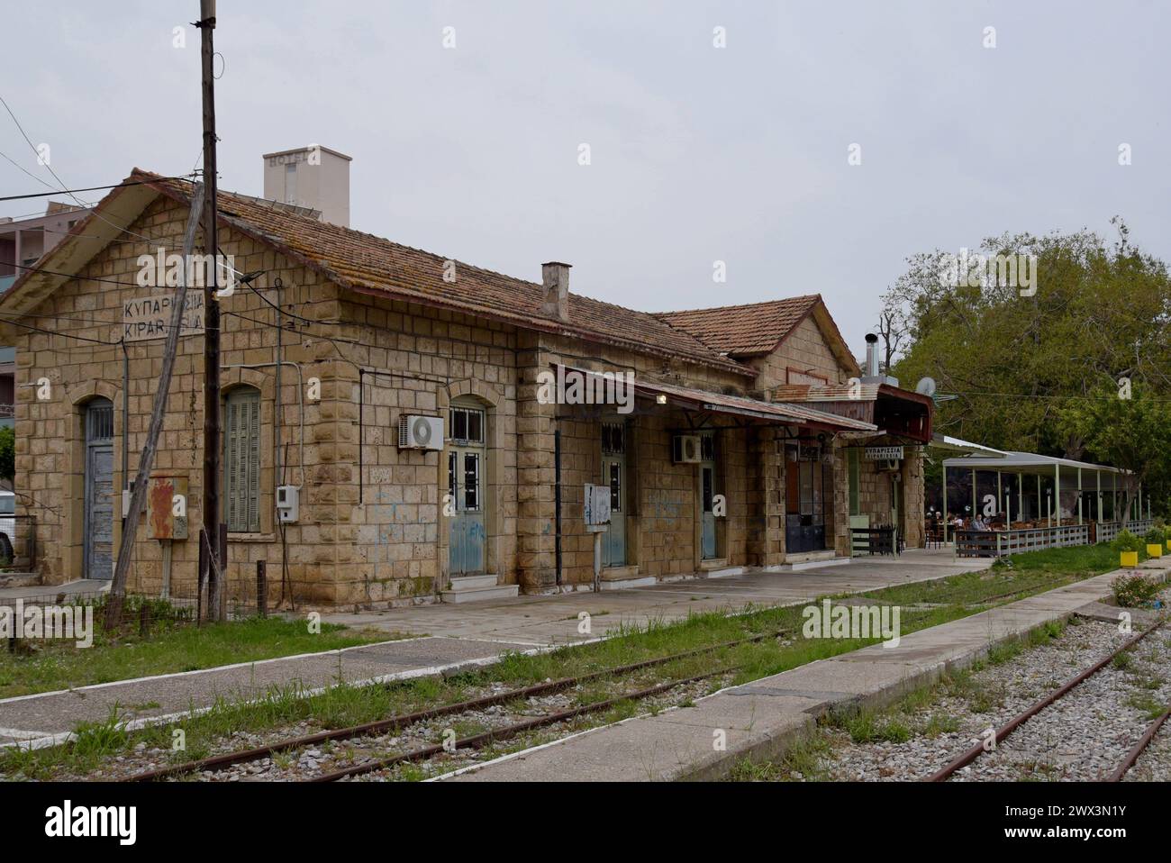 Derelict disused railway station of Kyparissia, Peloponnese, Greece ...