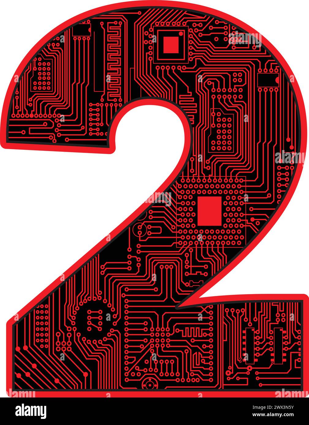 circuit board design in 2 shape, number 2 Circuit Board design on White ...