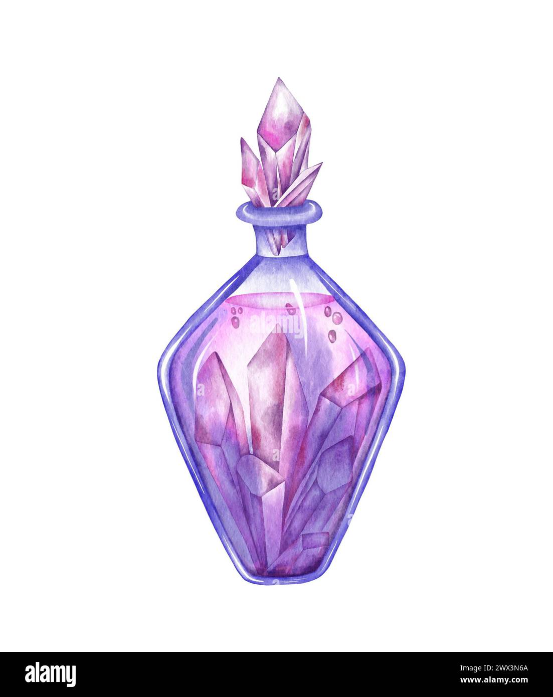 Watercolor potion bottle. Love potion and elixir hand drawn ...
