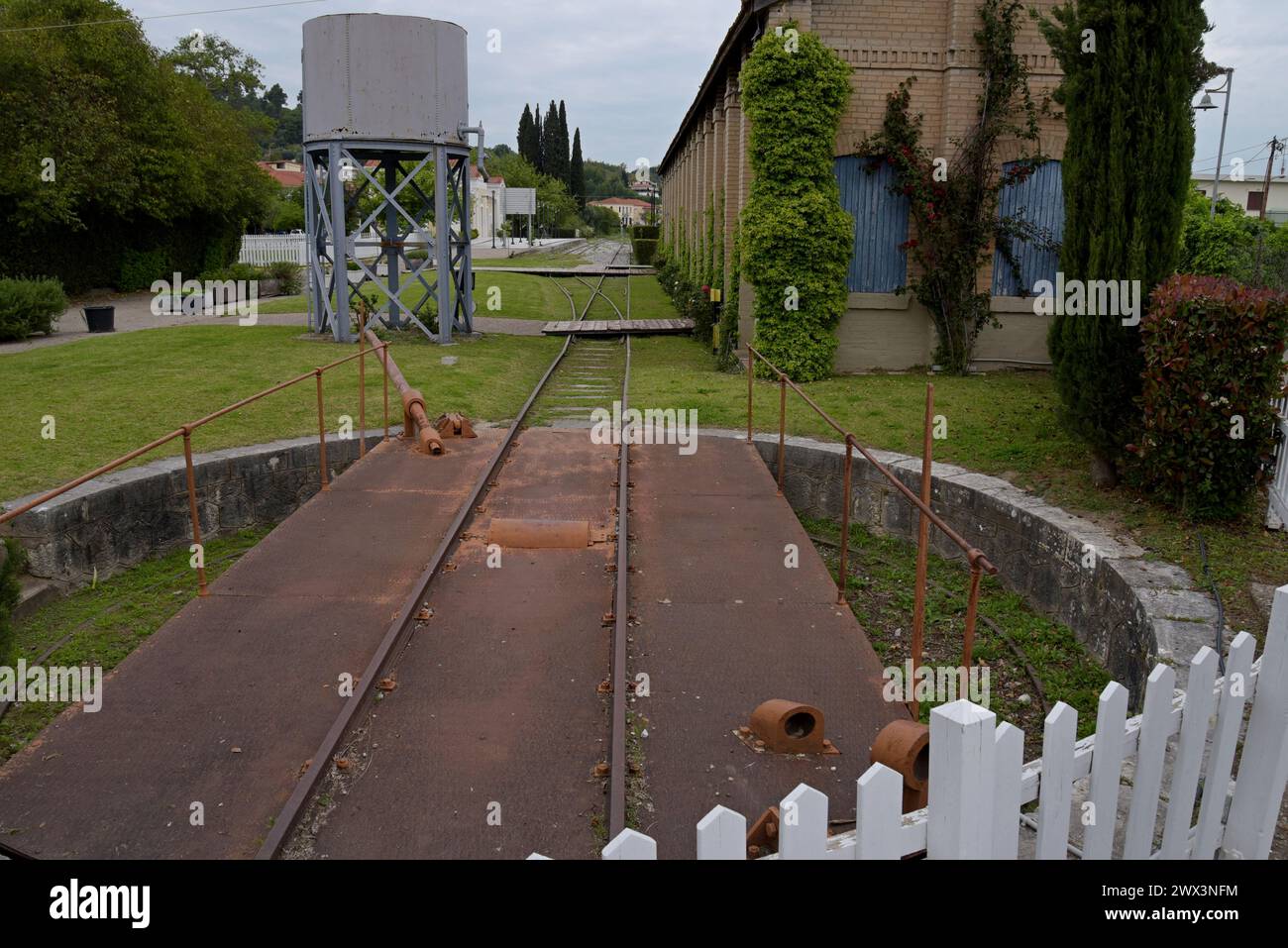 Disused locomotive turntable, water tower and engine shed at the ...