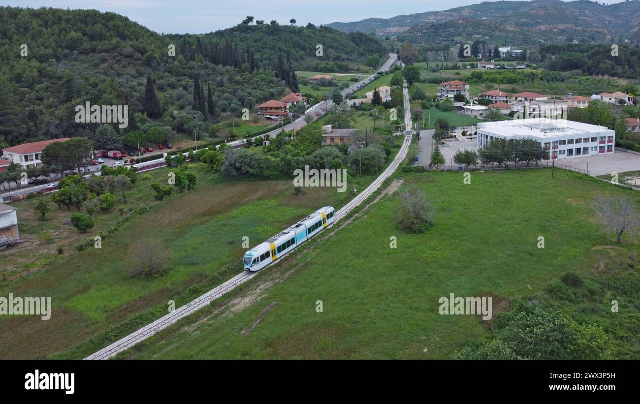 Drone photo of Stadler GTW diesel multiple unit train arriving at ...