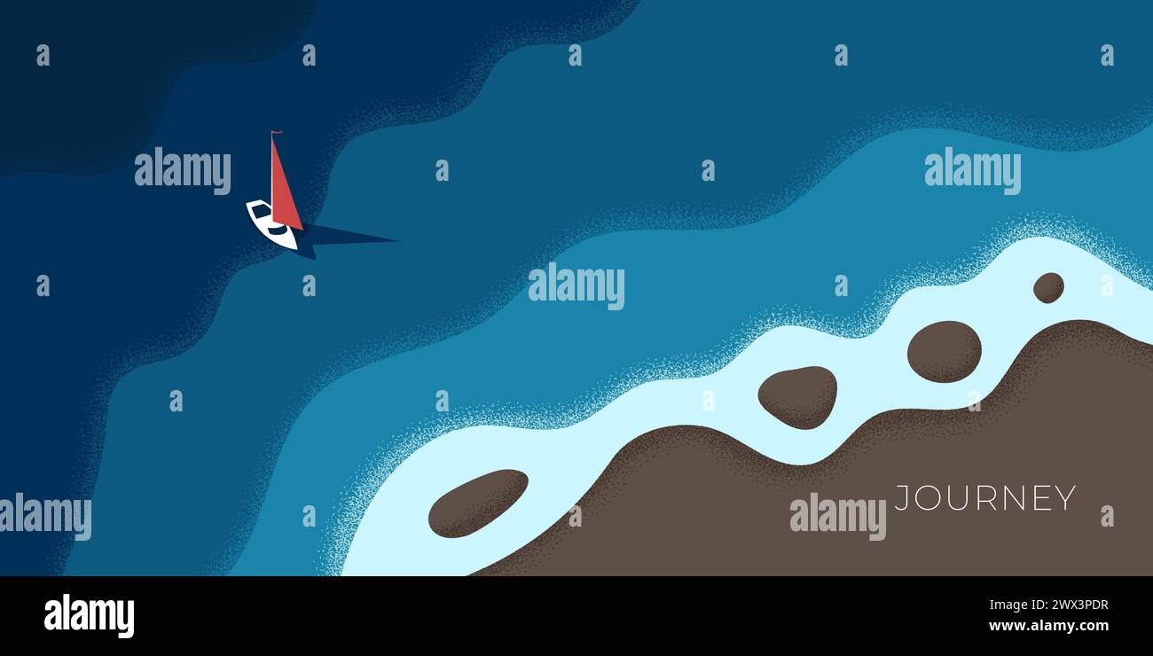 Abstract retro minimal ocean travel horizontal banner. Sea voyage on ...