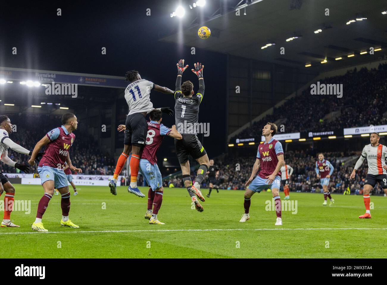 JAMES TRAFFORD IN ACTION IN GOAL DURING THE BURNLEY FC V LUTON TOWN AT ...