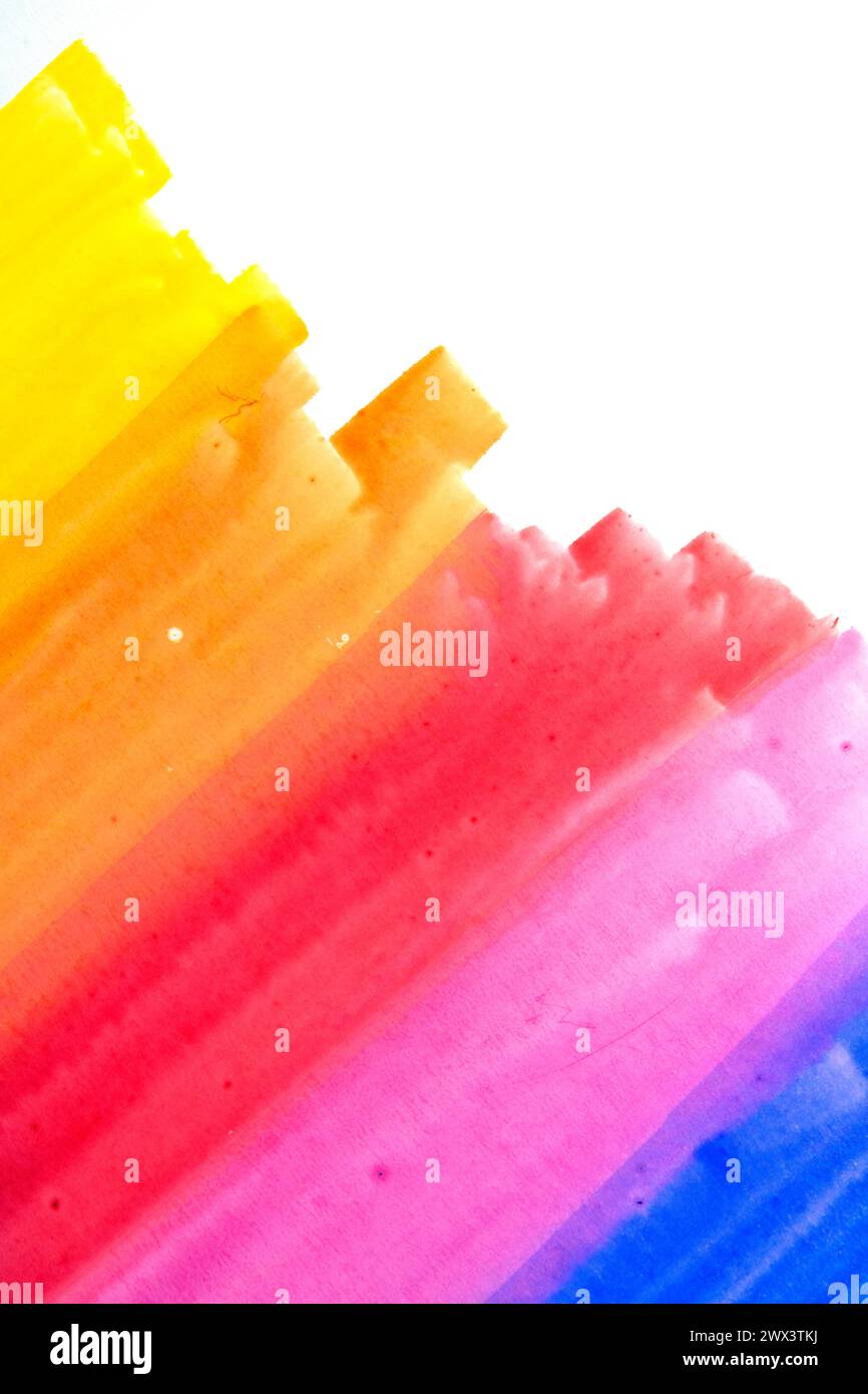 A Abstract blended watercolor Rainbow felt pen colour on paper texture ...