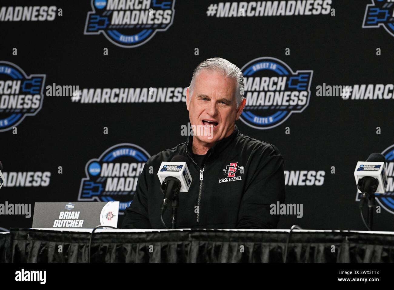March 27, 2024, Boston, Mass: San Diego State Aztecs head coach Brian ...