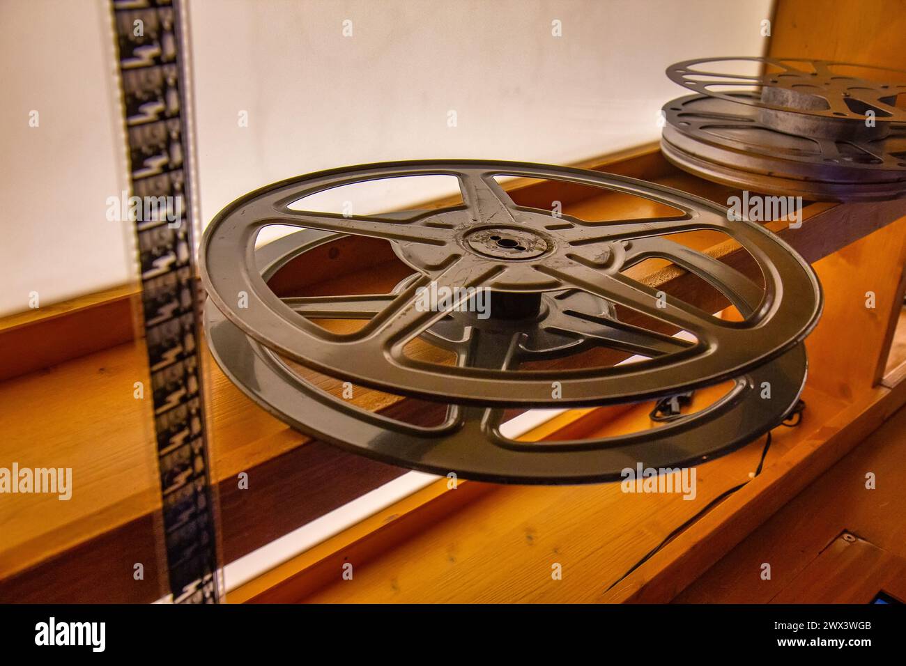 Real 35 mm film projector tape in the old studio Stock Photo - Alamy