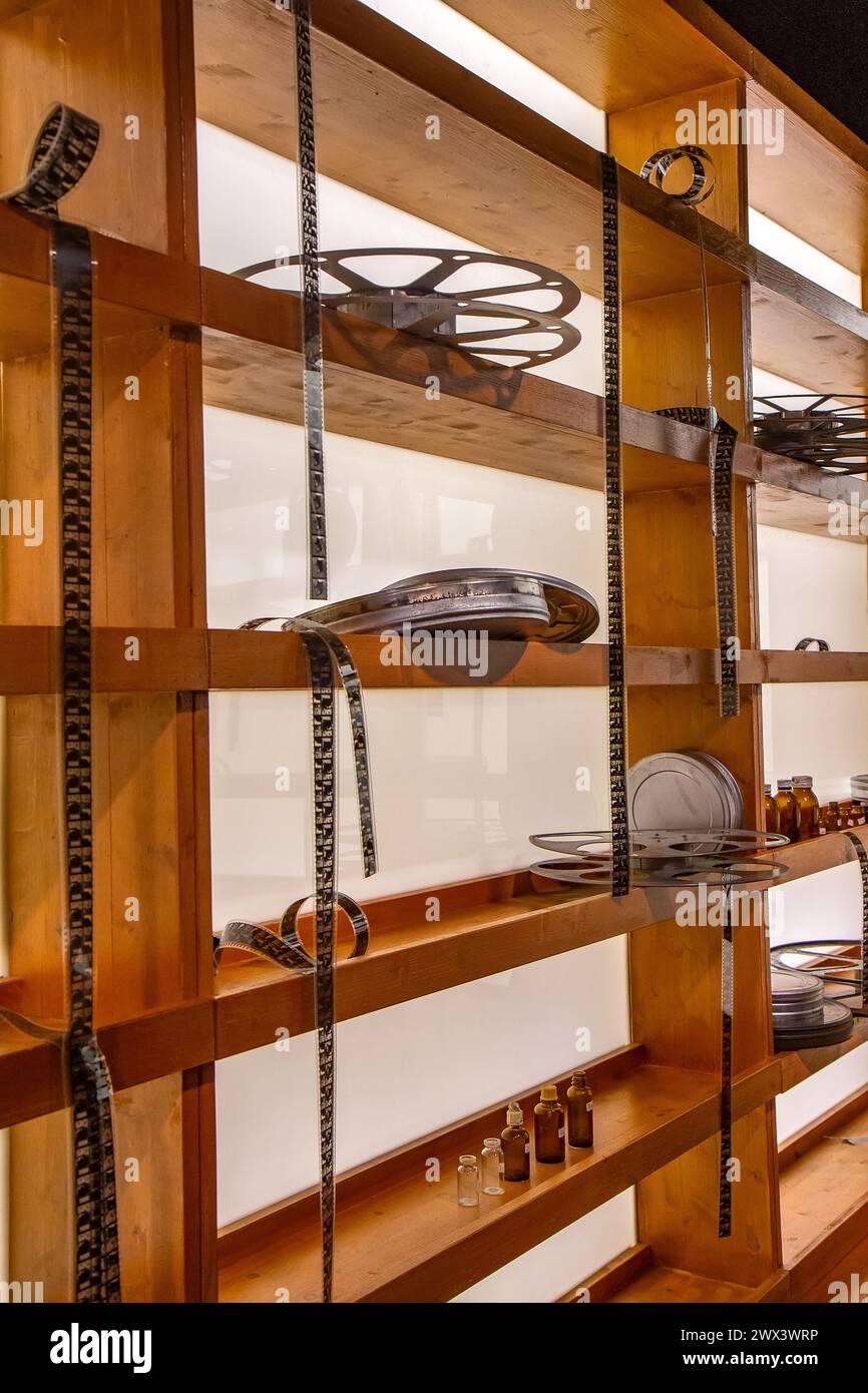 Real 35 mm film projector tape in the old studio room Stock Photo - Alamy