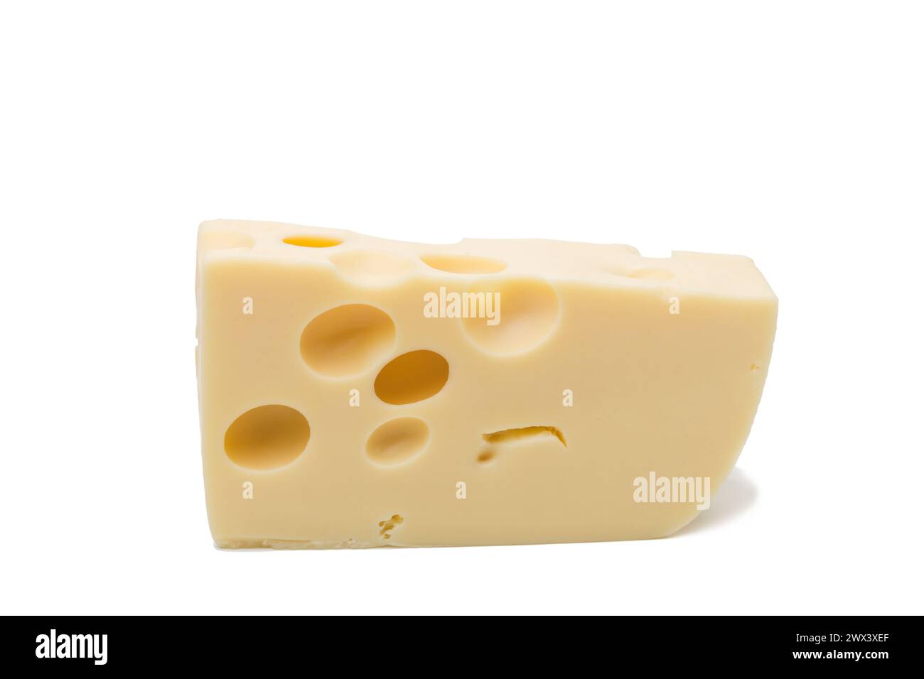 Emmental cheese piece, Swiss cheese. Isolated on white background. High ...