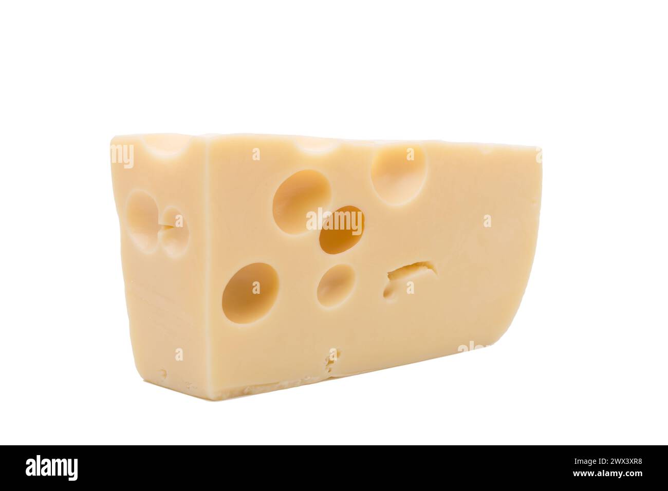Emmental cheese piece, Swiss cheese. Isolated on white background. High ...