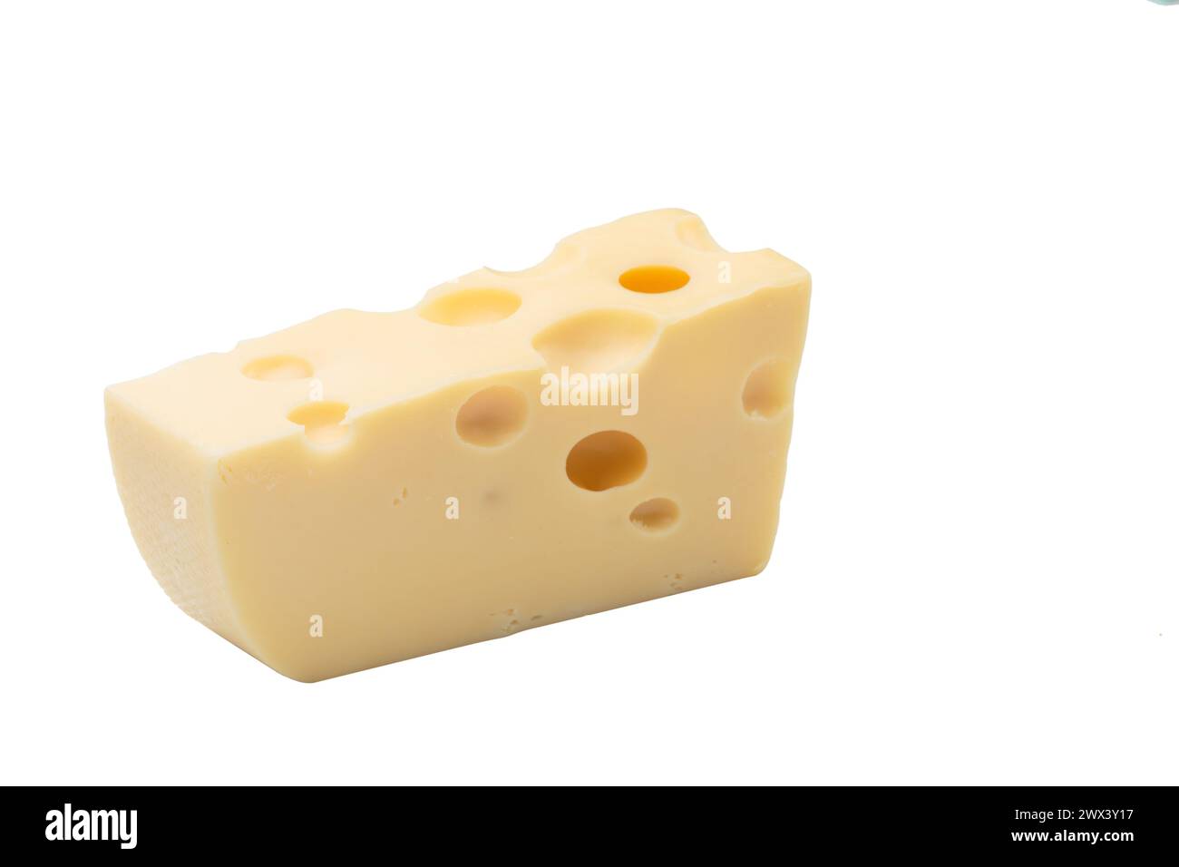 Emmental cheese piece, Swiss cheese. Isolated on white background. High ...