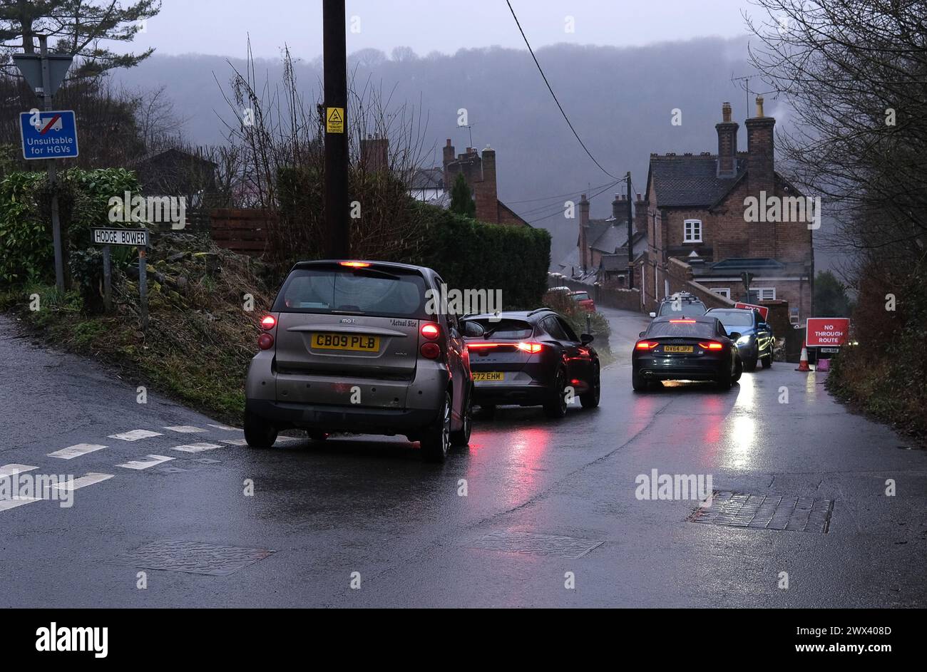 Traffic chaos on wet road at night Ironbridge, Telford Stock Photo - Alamy
