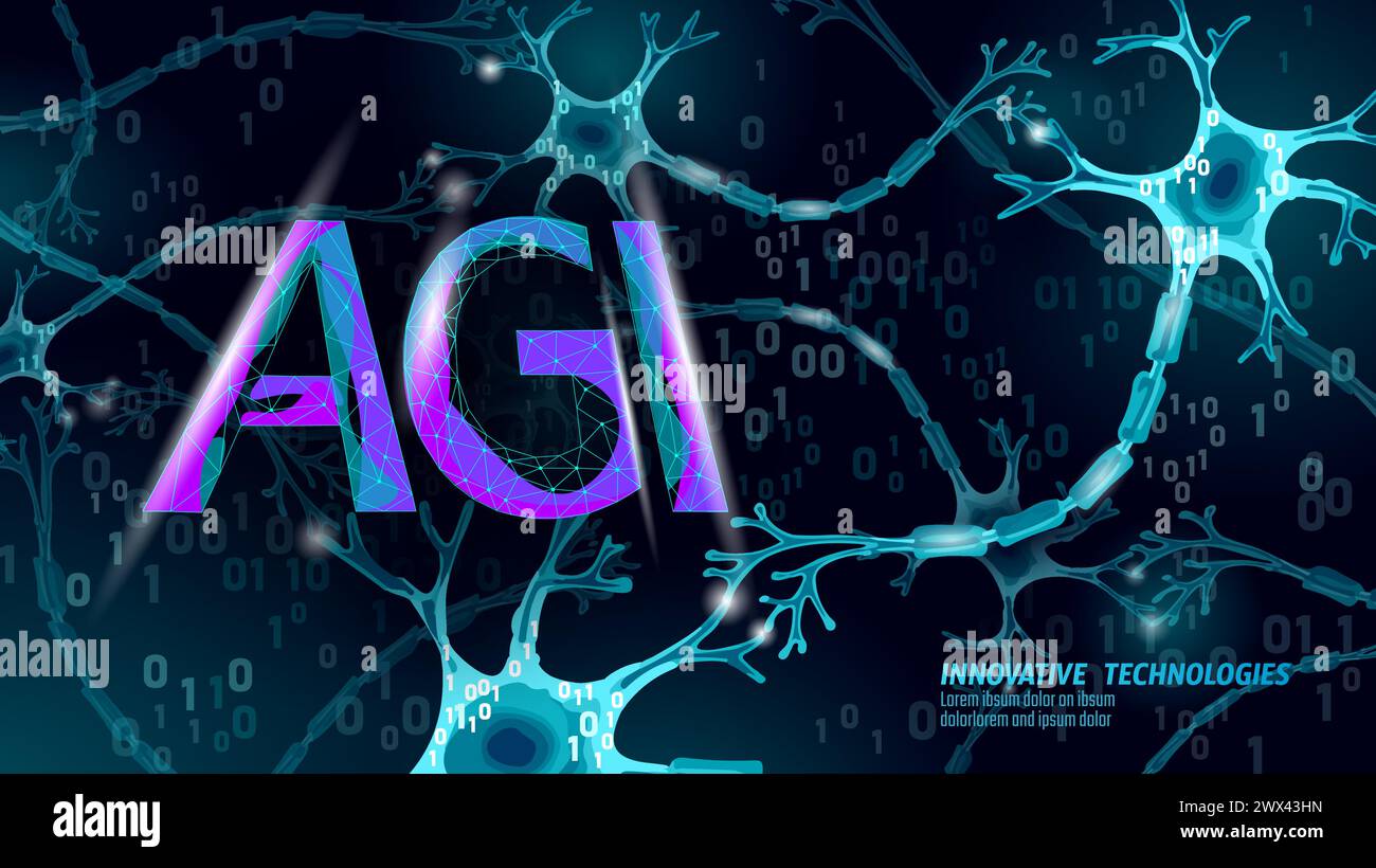 Artificial general intelligence wire neuron cells letter symbols. Minimalist style AGI icon ...