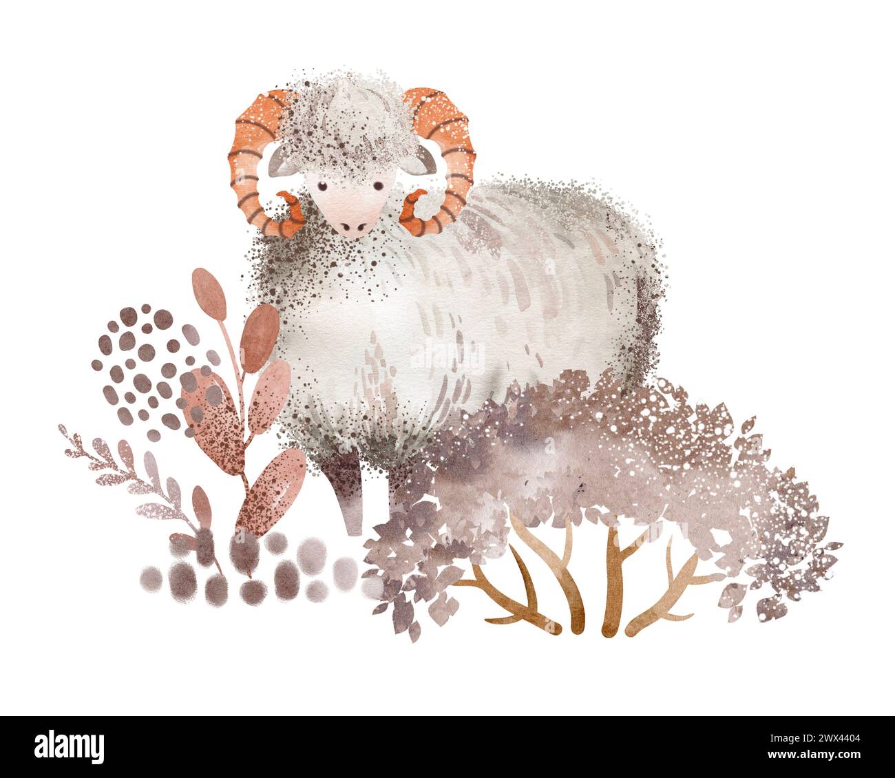 Watercolor farming animal lamb. Cartoon cute sheep. Livestock with ...