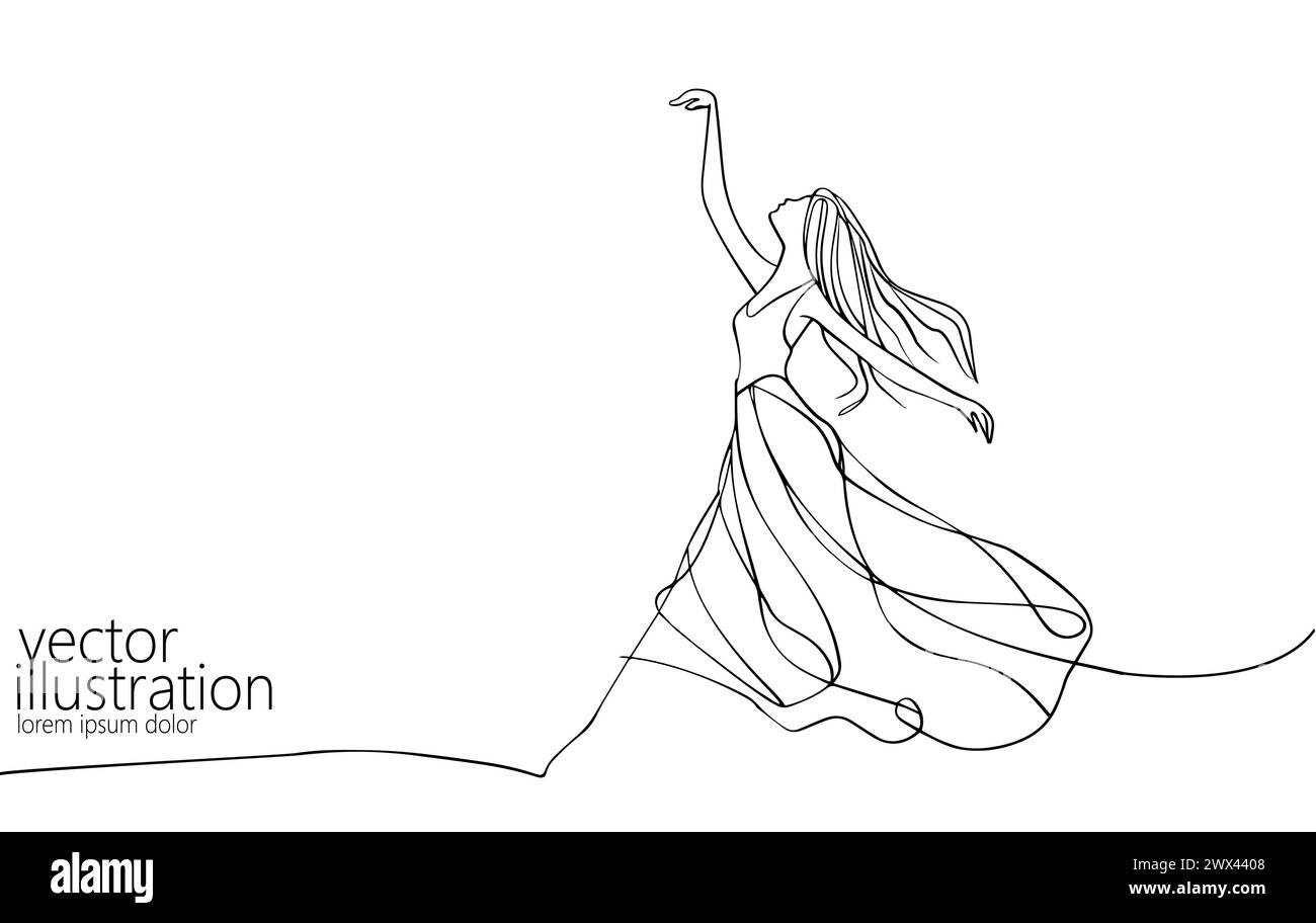Continuous One Single Line Art Dancing Girl Concept Beautiful Woman