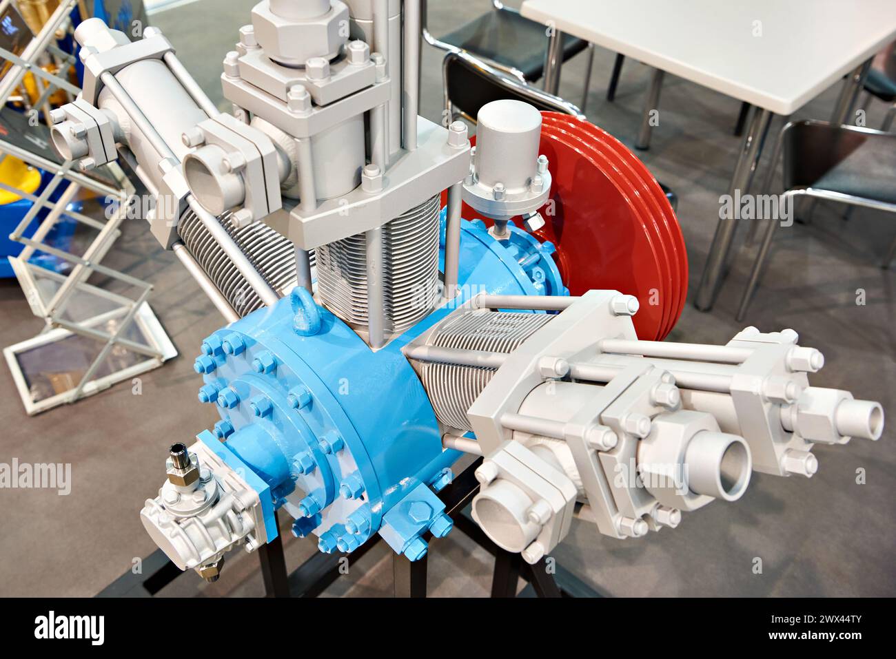 Piston compressor for gas filling stations methane on exhibition Stock ...