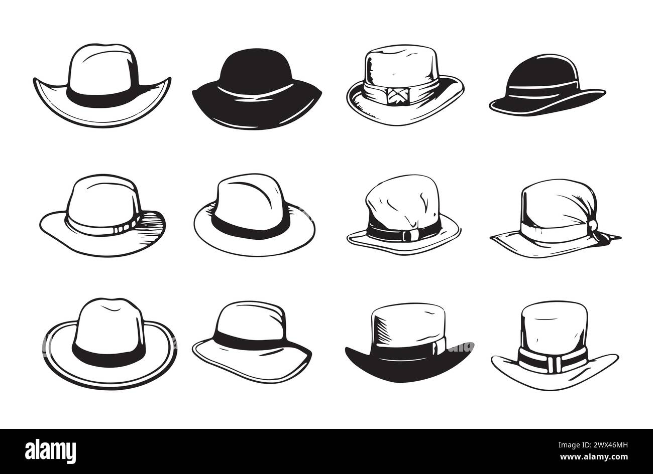Vintage collection of vintage inking Hats sketch.Vector illustration ...