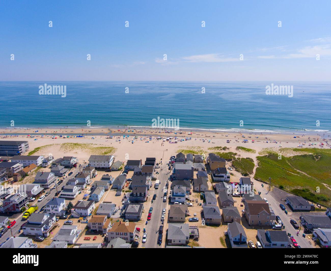 Hampton Beach aerial view including historic waterfront buildings on ...