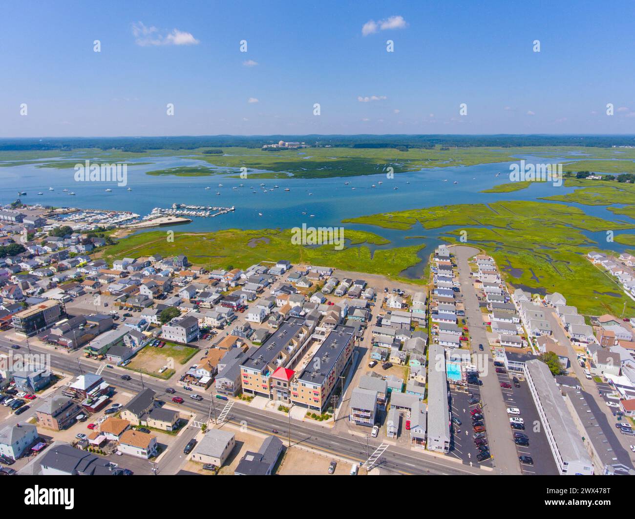 Hampton Beach village at Hampton Harbor aerial view including historic ...